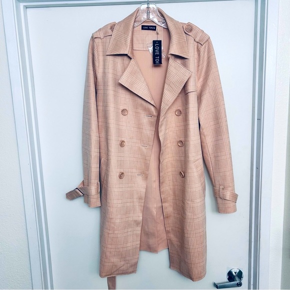 Love Tree | Jackets & Coats | Love Tree Womens Blush Plaid Trench Coat ...